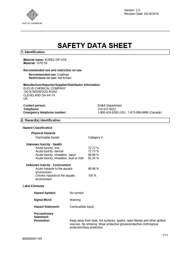 KUREZ DR VOX Safety Data Sheet | PDF | Toxicity | Firefighting
