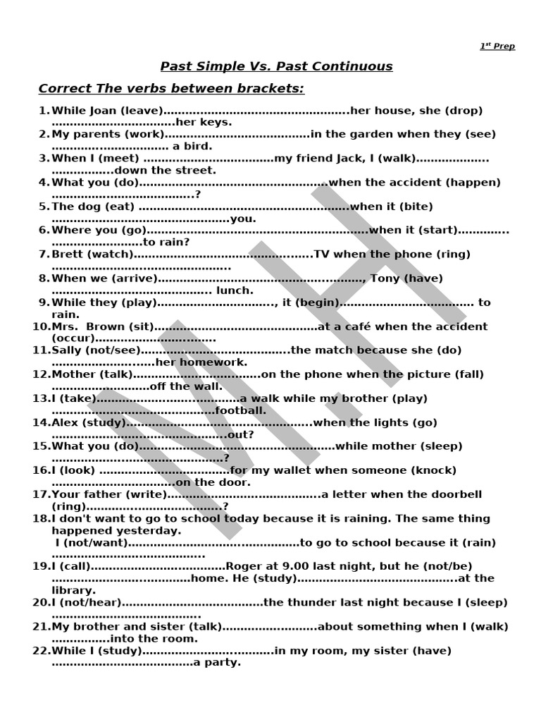 Past Simple Vs Past Cont Mixed For 1st Prep | PDF