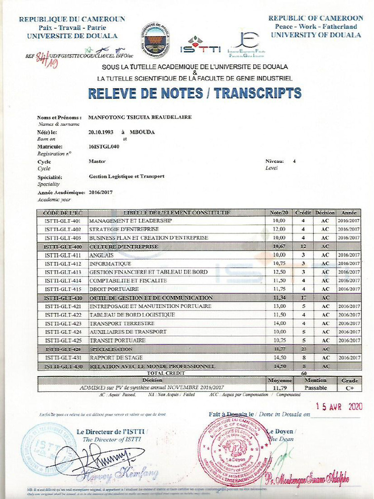 Relevé Transcript2 | PDF