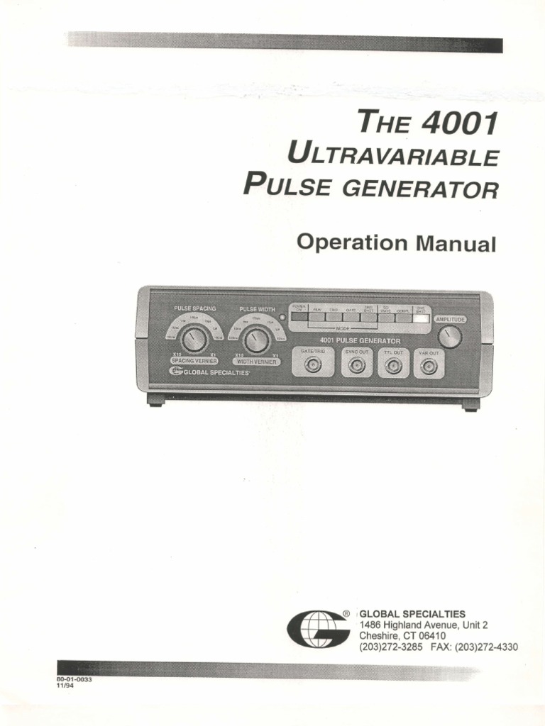 4001 Pulse Generator Operation Manual | PDF | Amplifier | Electrical ...