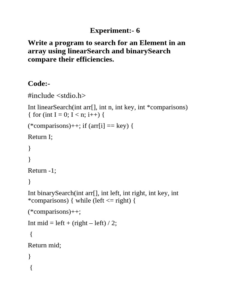 Compare Linear vs Binary Search Efficiency | PDF