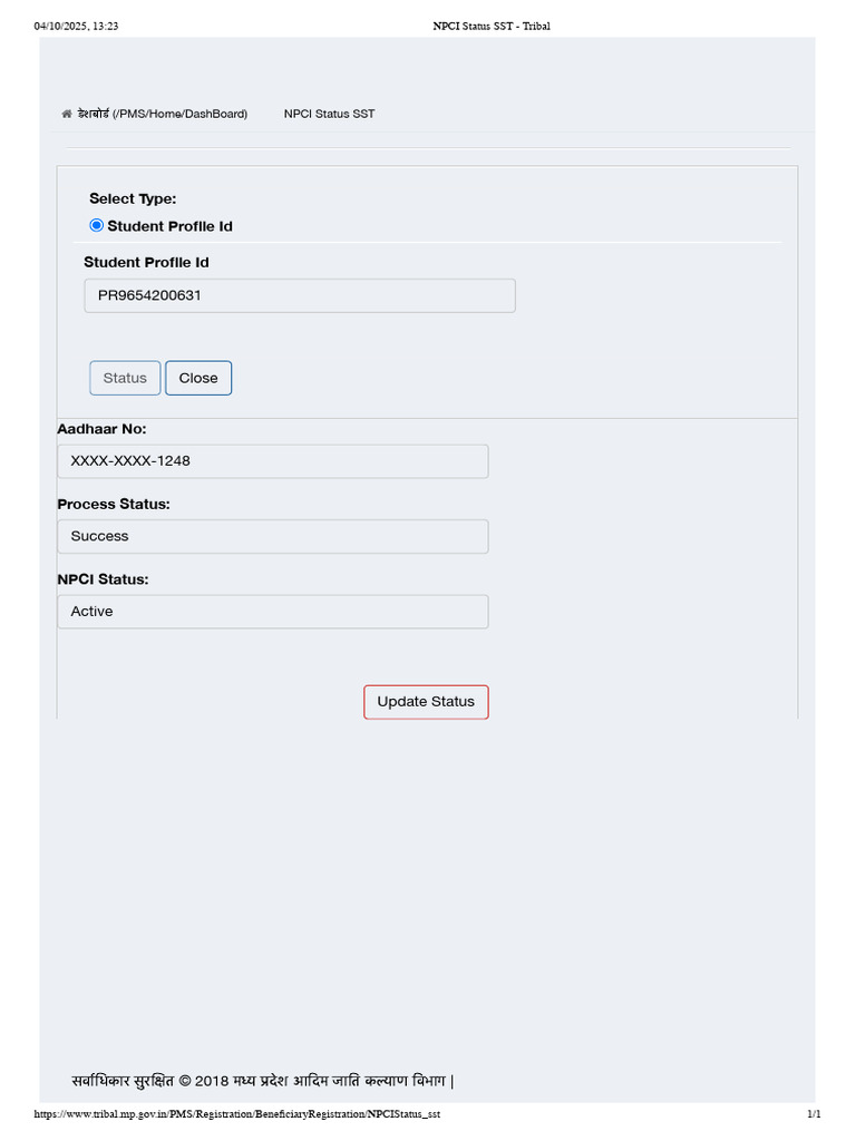 NPCI Status SST - Tribal | PDF