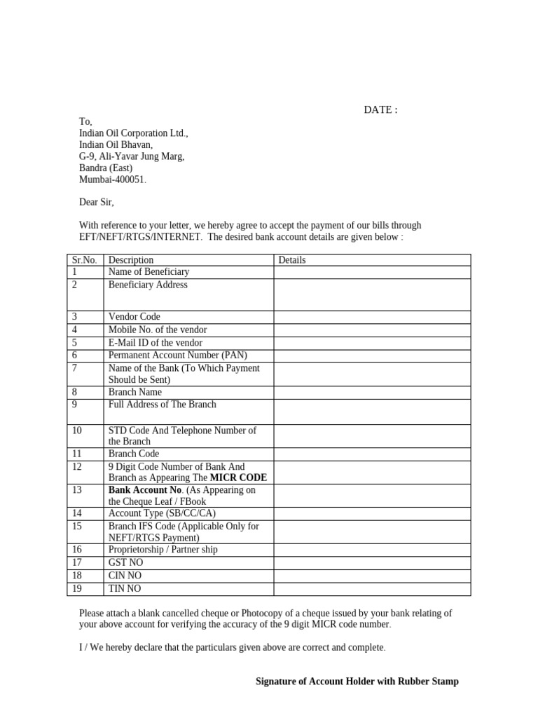 Vendor Format For New Vendor Creation (Bank Mandate) - Jido | PDF
