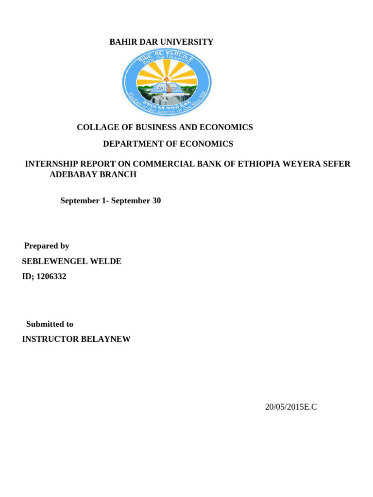 Internship Report Seblewengel | PDF | Banks | Debit Card