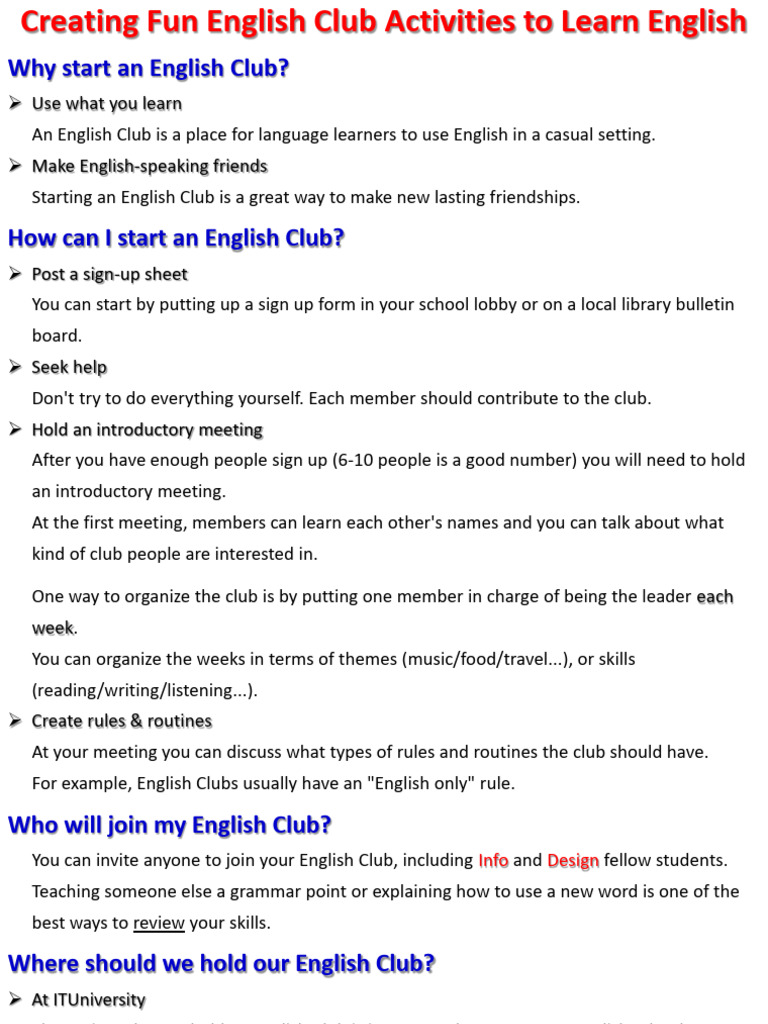 Why Start An English Club? | PDF | Subject (Grammar) | World Wide Web