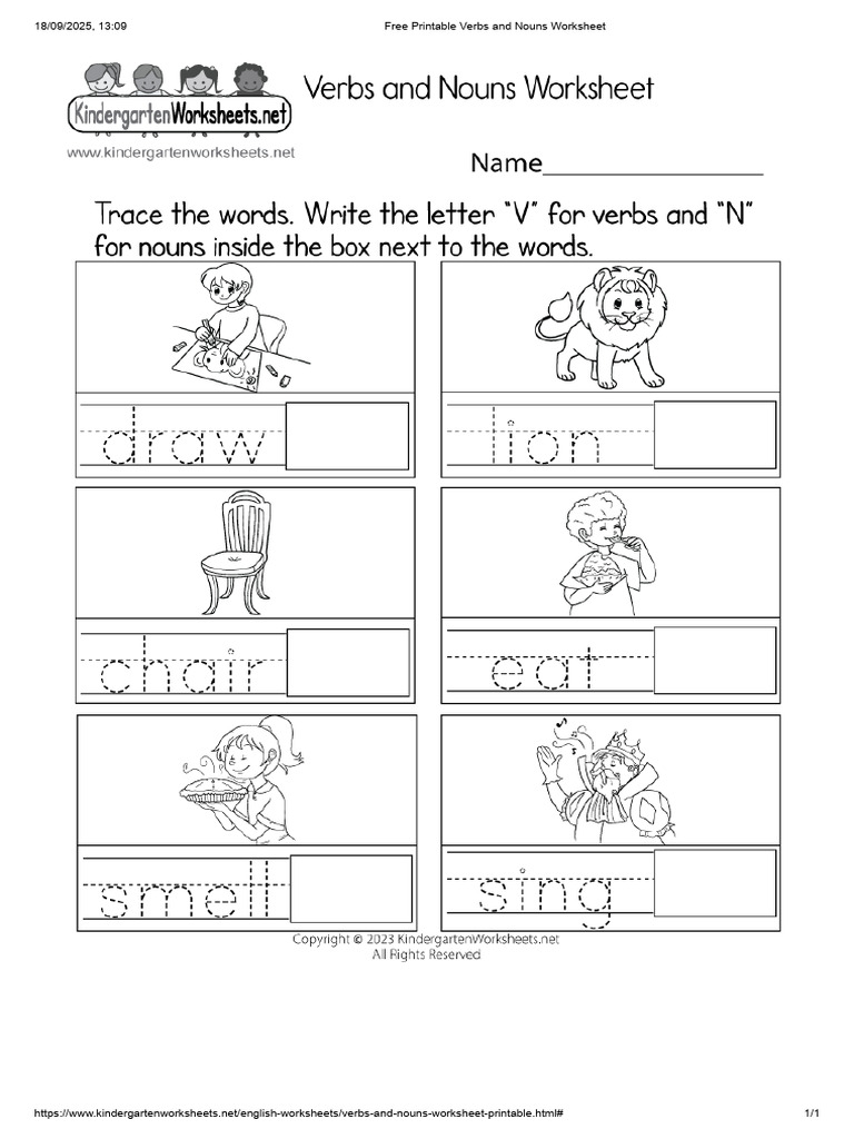 Free Printable Verbs and Nouns Worksheet | PDF