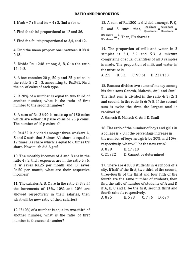Ratio and Proportion Problems Explained | PDF | Ratio | Chess