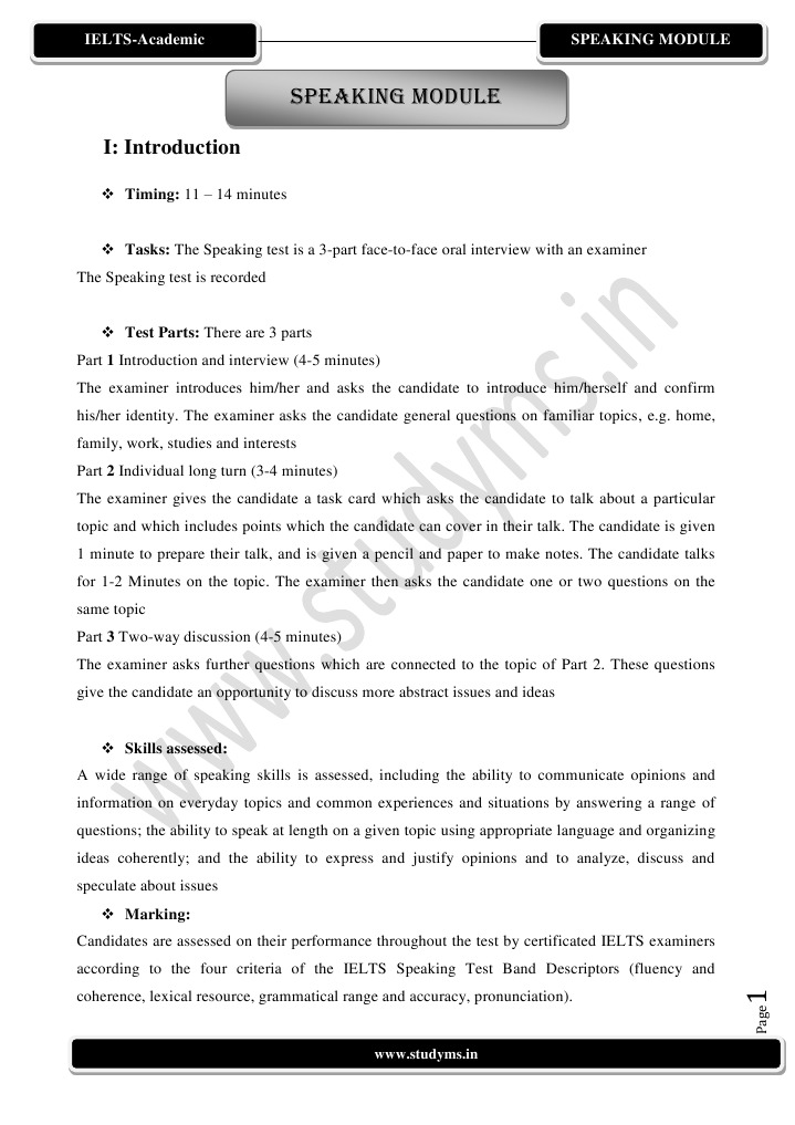 IELTS-Academic Speaking Module | PDF | International English Language ...