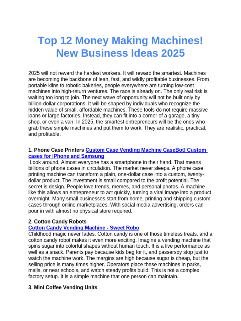 Top Money-Making Machines for 2025 | PDF | Vending Machine | Doughnut