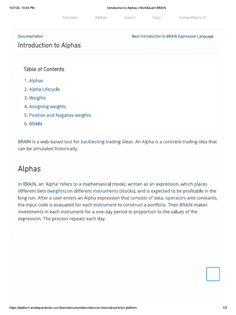 Introduction To Alphas | PDF