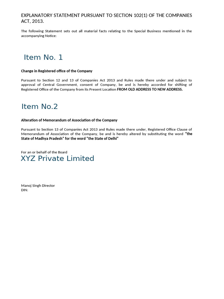 Explanatory Statement for Office Change | PDF
