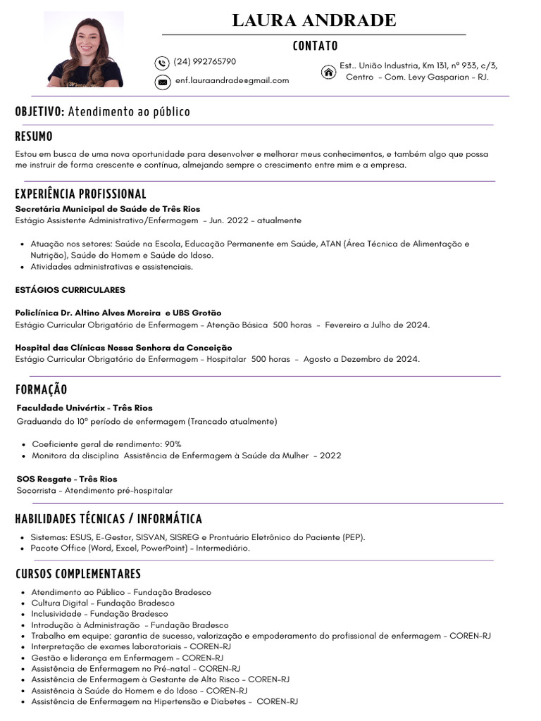 Currículo de Enfermagem: Laura Andrade | PDF