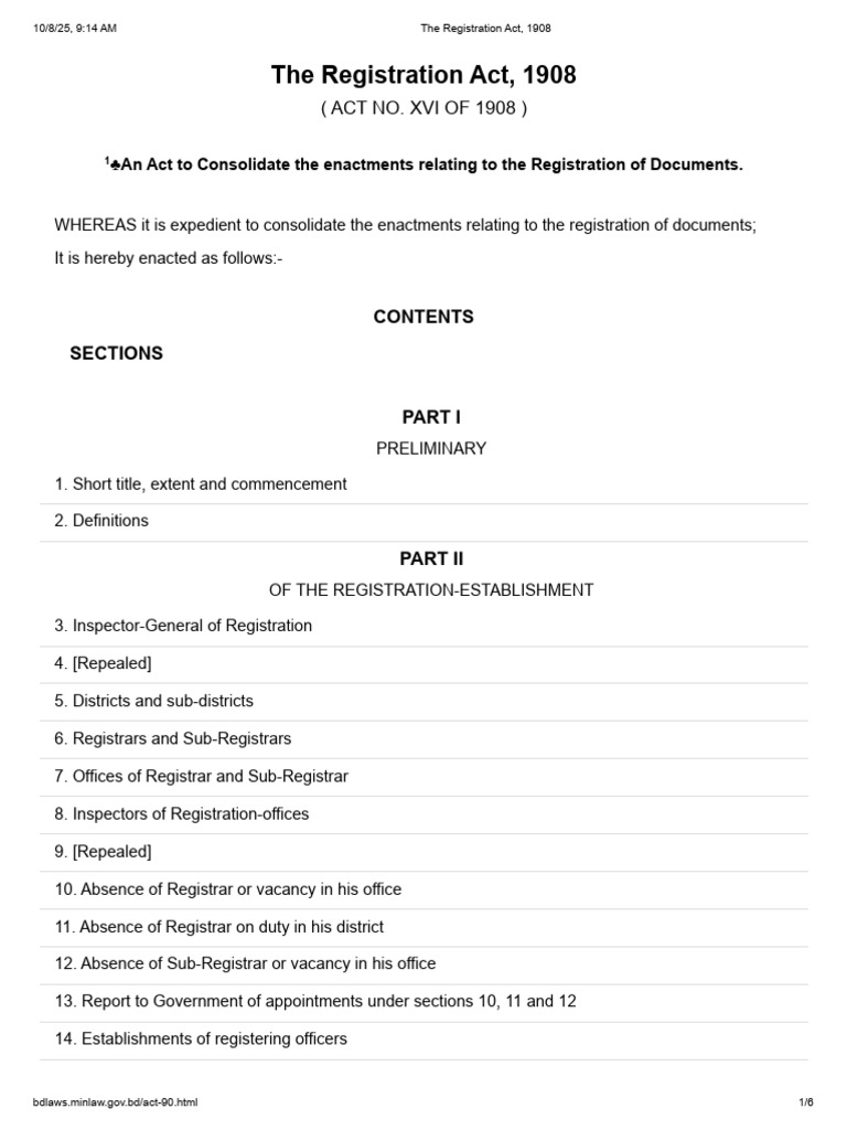 Registration Act 1908 Overview | PDF | Justice | Crime & Violence
