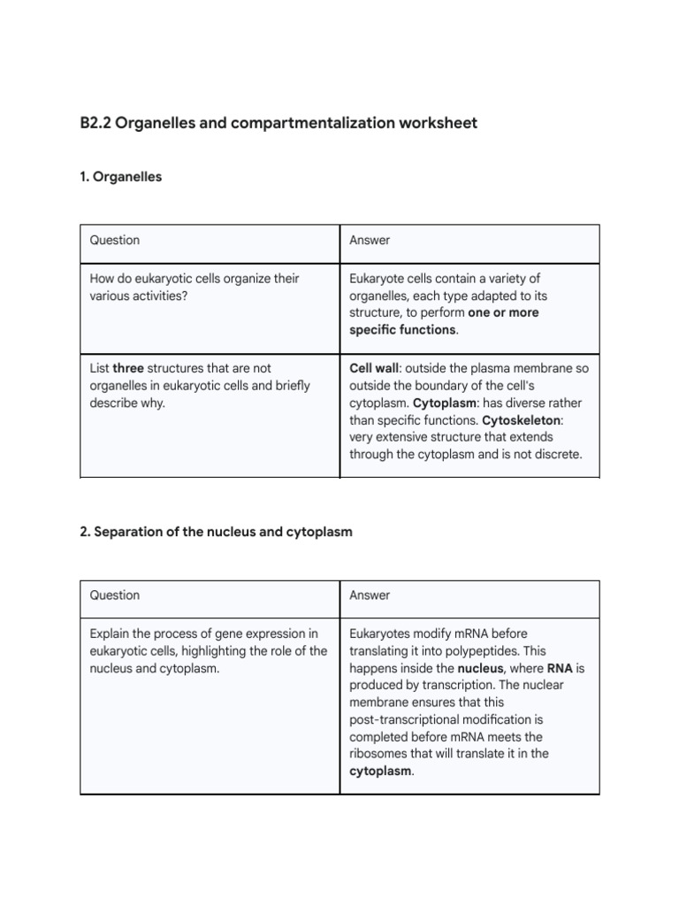 B2.2 Organelles and Compartmentalization | PDF | Chloroplast | Cell (Biology)