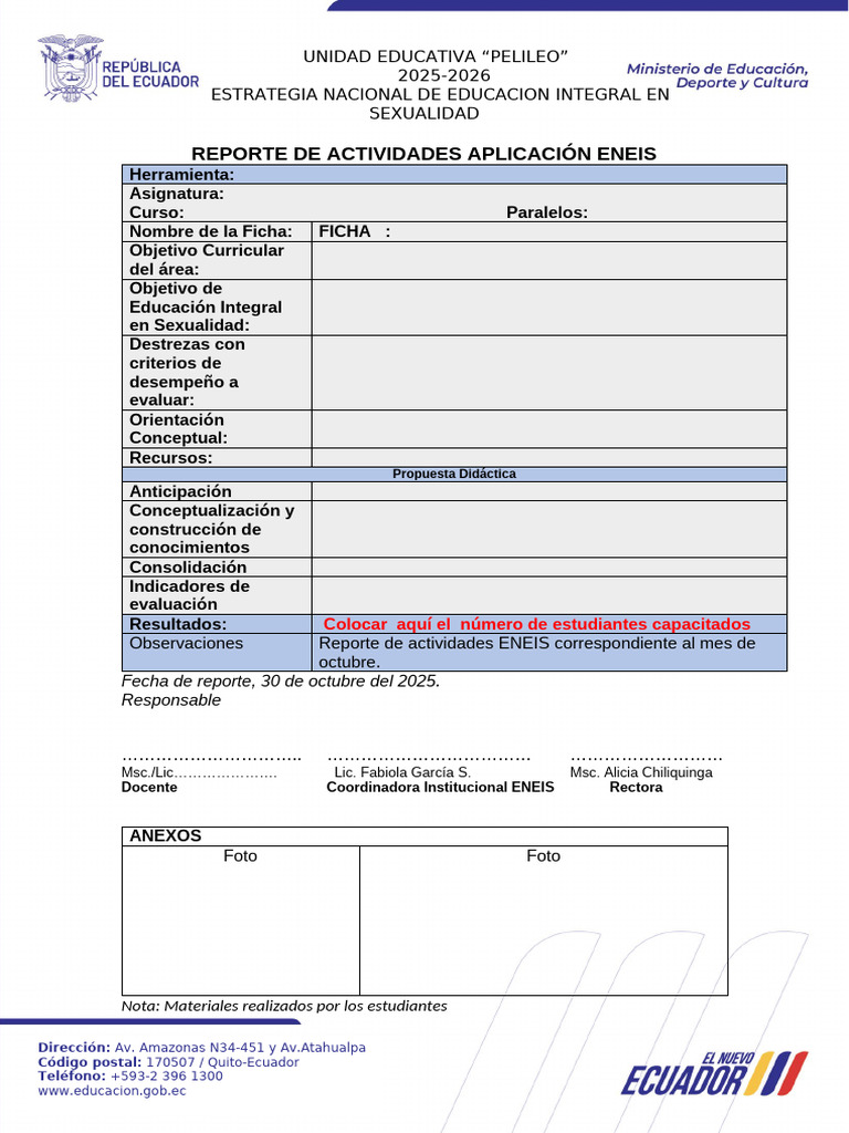 Reporte de Actividades ENEIS 2025-2026 | PDF