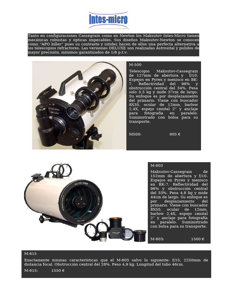 Precios Intes Micro | PDF | Telescopio | Espejo
