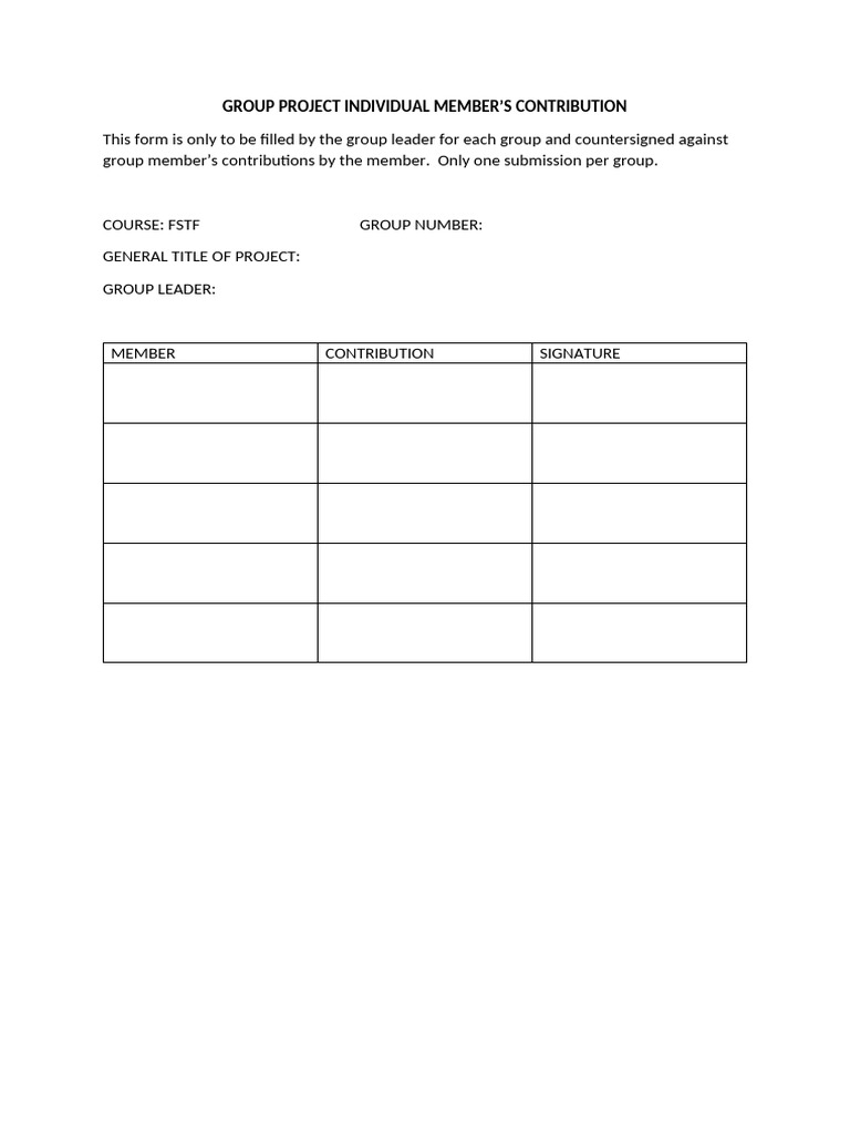 Group Project Individual Member Contribution Blank | PDF