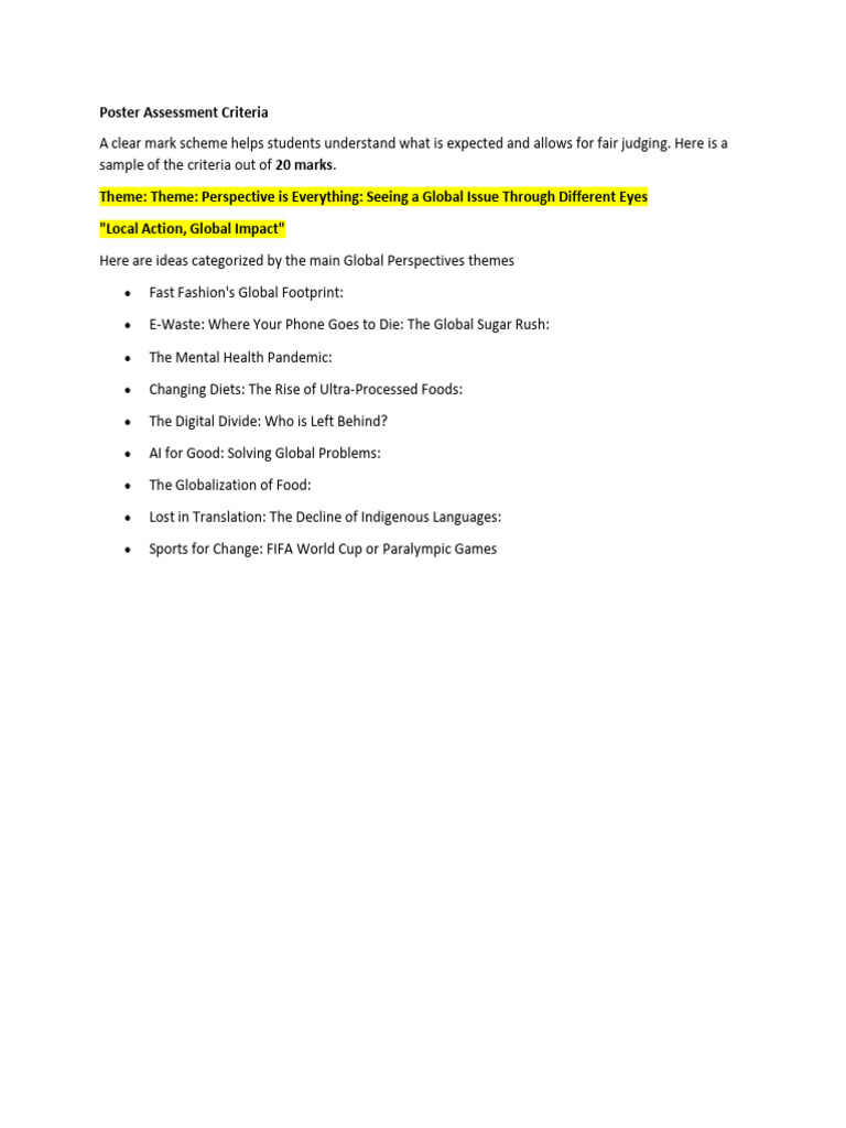 Poster Assessment Criteria for Global Issues | PDF | Human ...