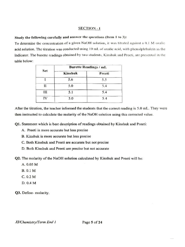 DBSE Class 11 Chemistry PYQ 2024-25 | PDF