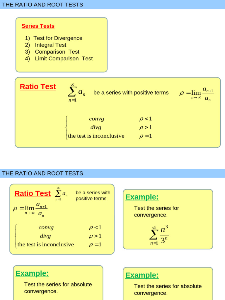 The Ratio and Root Tests | PDF | Calculus | Mathematics