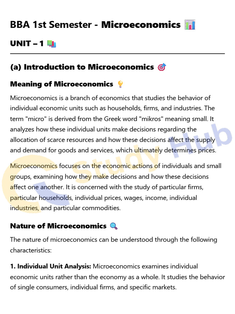 MICRO UNIT - 1 - Watermarked | PDF | Microeconomics | Demand