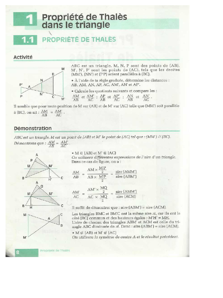 Proprites de Thales Dans Le Triangle Cours Et Exercices 3e | PDF