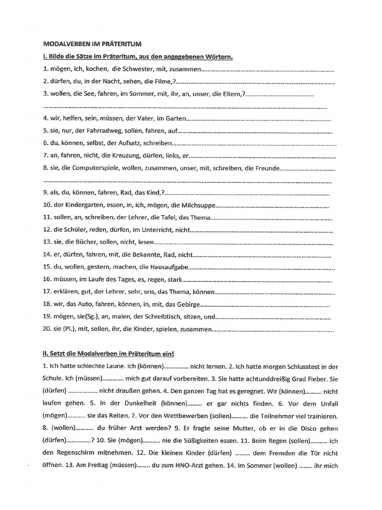 Übung 9 (Modalverben Im Präteritum) | PDF