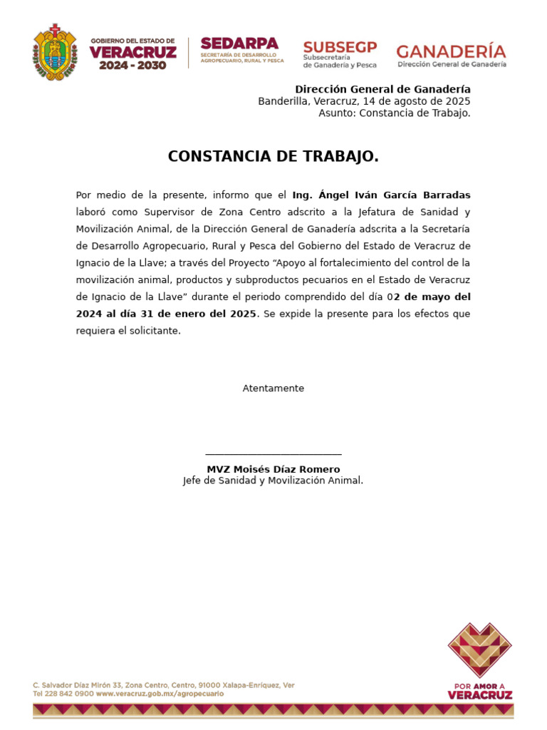 COnstancia de Trabajo Ángel Iván García Barradas | PDF
