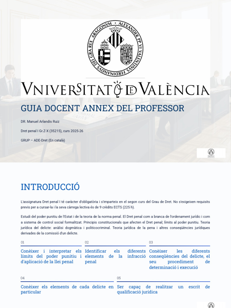 Annex Guia Docent Dret Penal. Curs 25.26 | PDF