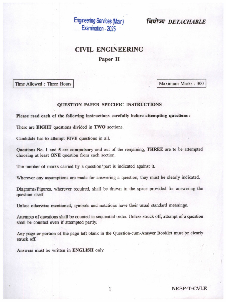 Civil Engineering Paper II QP Esem 25 110825 | PDF