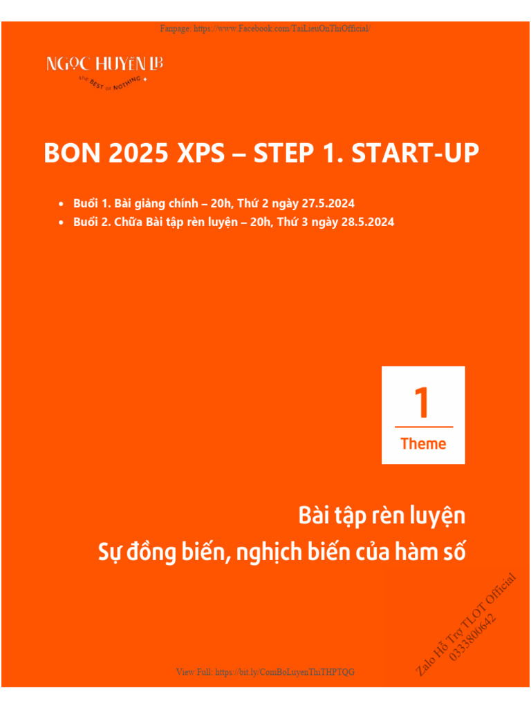 BTRL Theme 1. Sự Đồng Biến Nghịch Biến Của Hàm Số (Handout) | PDF