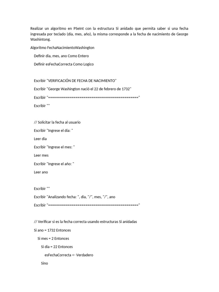 Algoritmo Fecha de Nacimiento | PDF | Programación de computadoras | Ciencias de la Computación