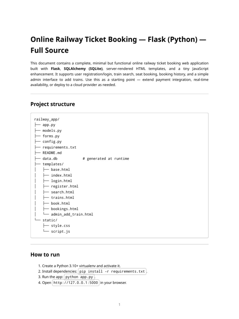 Online Railway Booking - Flask (Python) - Full Source | PDF | Login ...