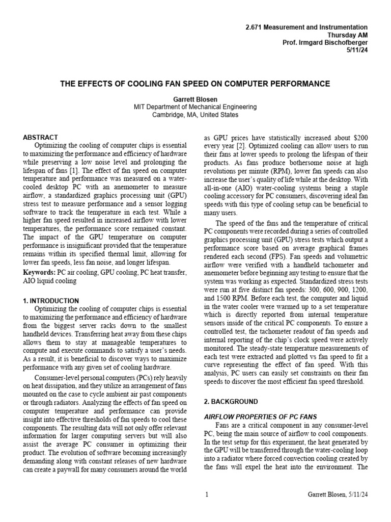 The Effects of Cooling Fan Speed On Computer Performance | PDF | Heat ...