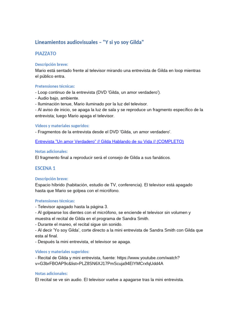 Lineamientos Técnicos para "Y si yo soy Gilda" | PDF