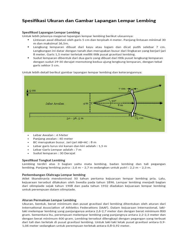 Ukuran dan Spesifikasi Lapangan Lempar Lembing | PDF