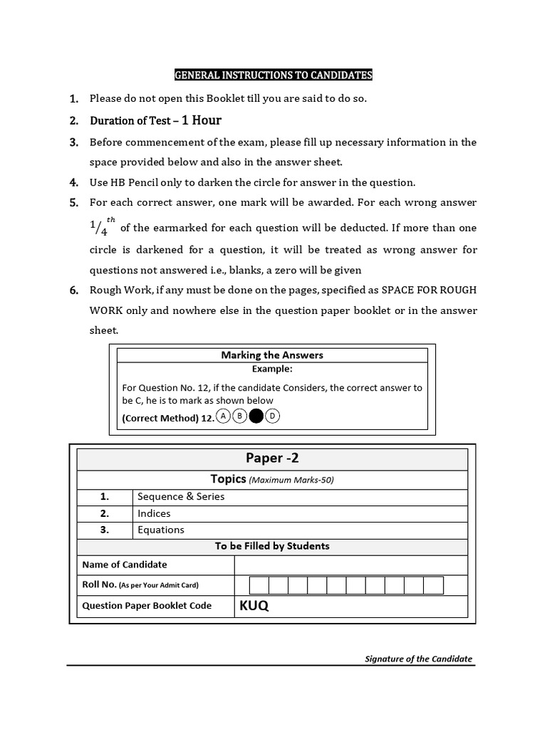 General Instructions for KUQ Exam Candidates | PDF | Mathematics