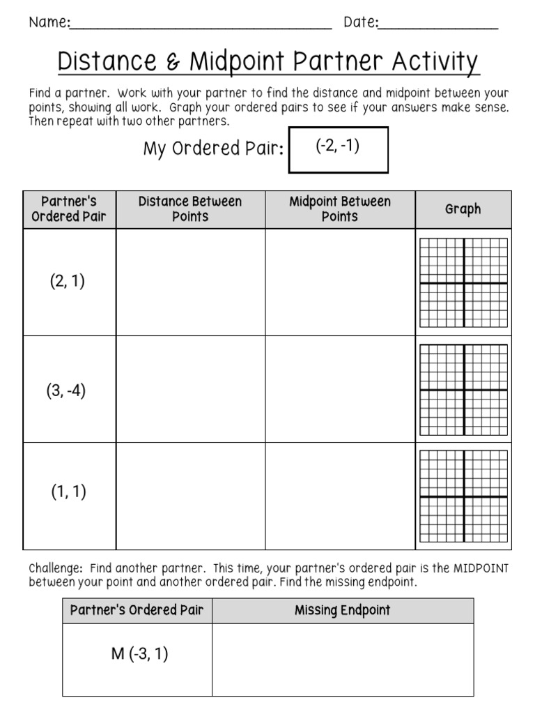 Distance & Midpoint Partner Activity - Absent Students | PDF