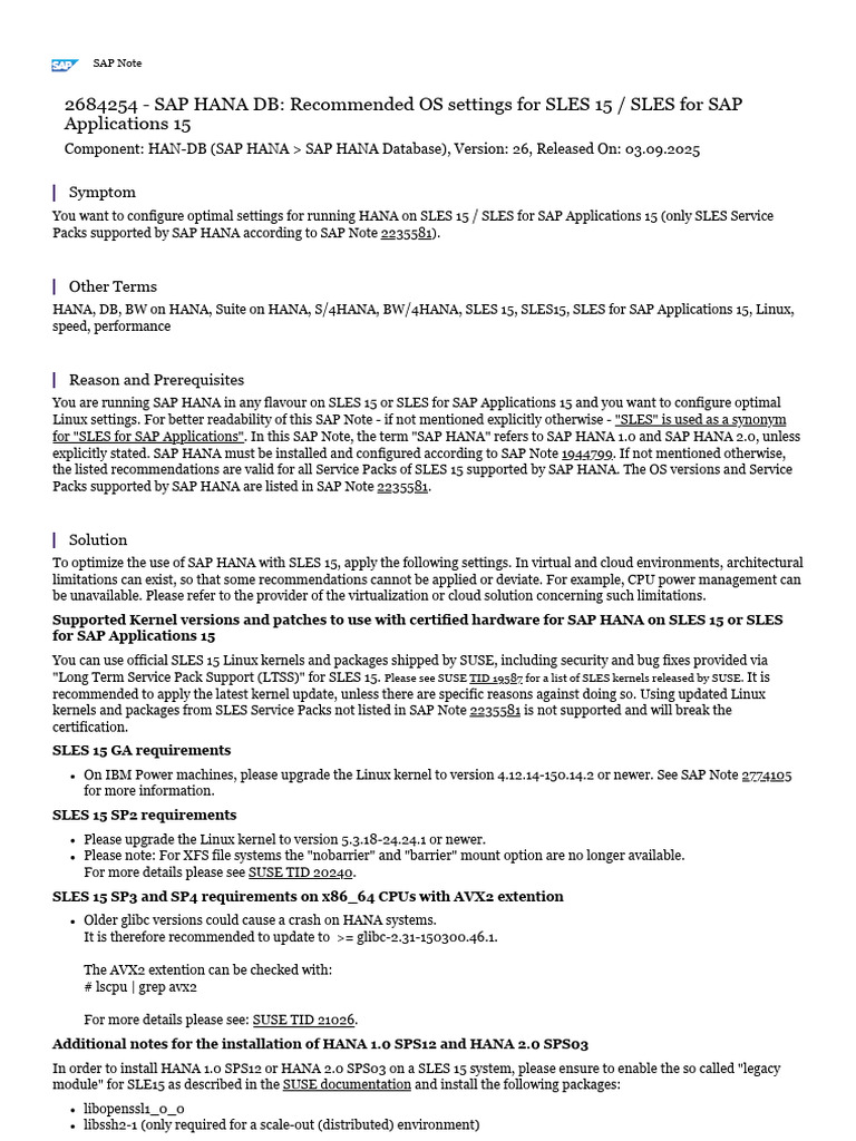 SLES 15 OS Settings for SAP HANA | PDF | Booting | Computing