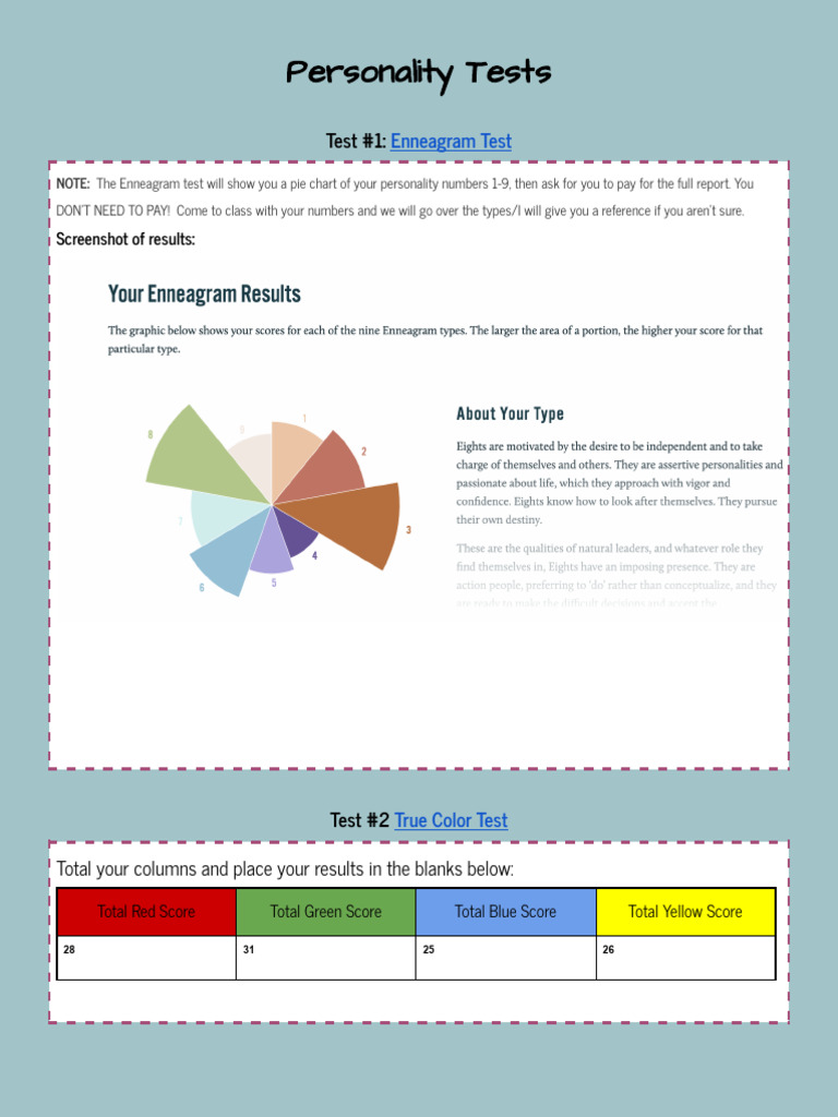 Personality Test Overview and Results | PDF