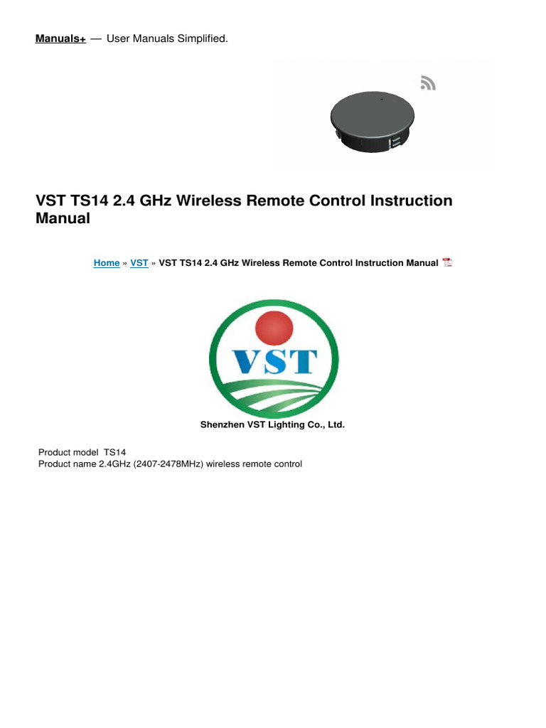VST TS14 Wireless Remote Control Manual | PDF | Radio | Electromagnetic ...