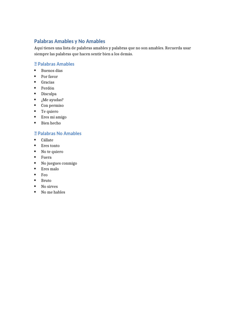 Palabras Amables No Amables | PDF