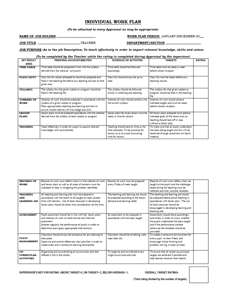 Teacher Individual Work Plan Template | PDF | Learning | Lesson Plan