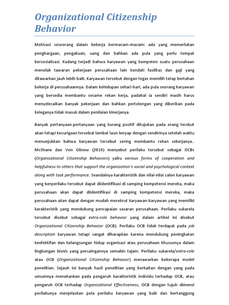 Dimensi dan Teori Organizational Citizenship Behavior | PDF | Karier ...