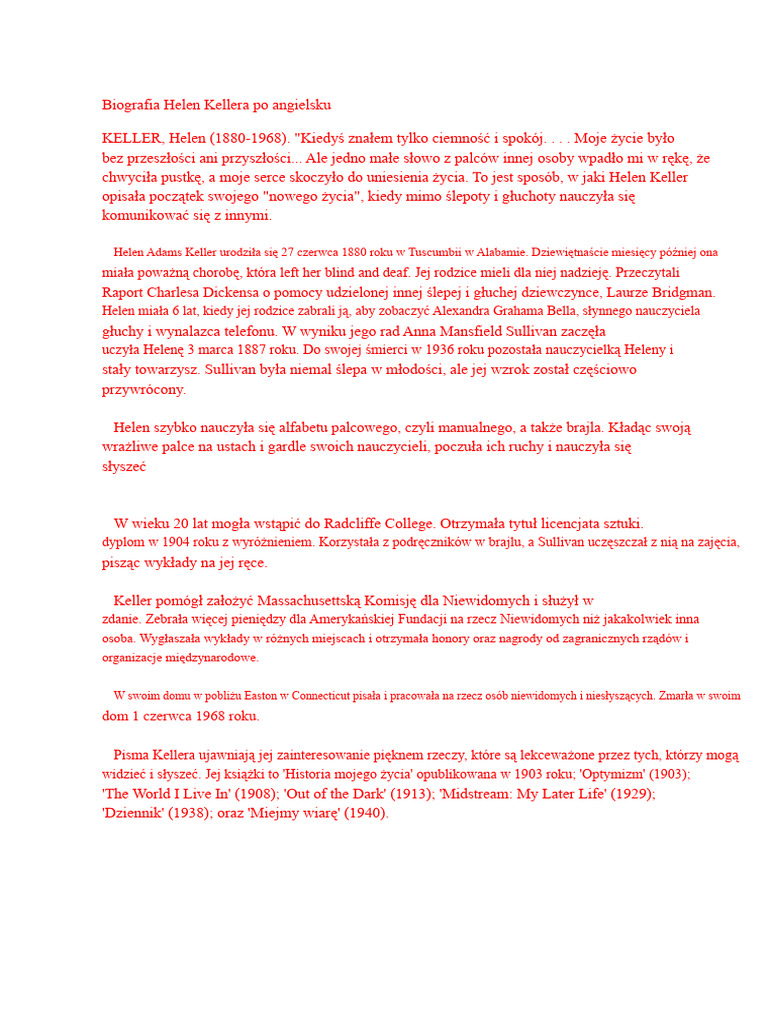 Biografia Helen Keller Po Angielsku | PDF