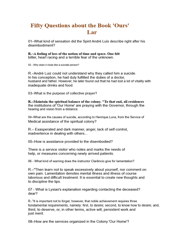 Fifty Questions About The Book Our Home | PDF | Soul | Forgiveness