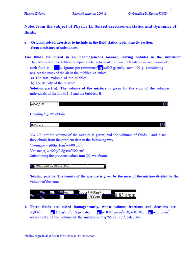 Solved Exercises On Fluid Statics and Dynamics PDF | PDF | Reynolds Number | Buoyancy