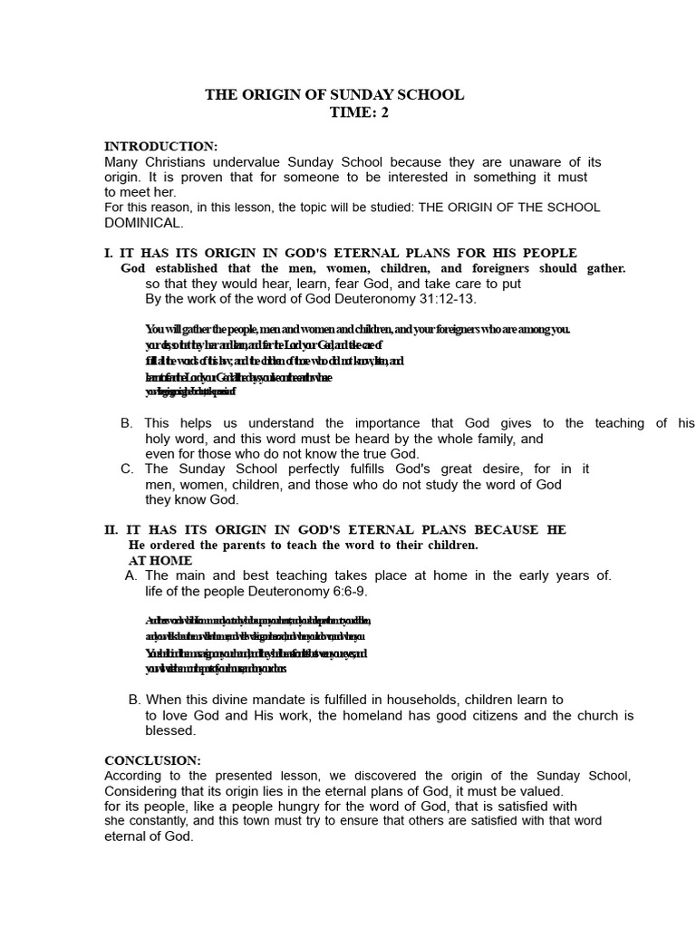 Origin and Importance of Sunday School | PDF | Jesus | Bible