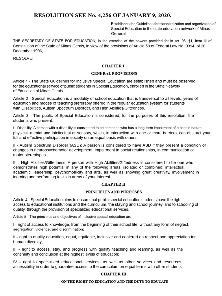 Resolution See No. 4256 of January 9, 2020 - Special Education | PDF ...