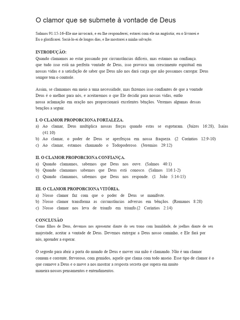 Clamor e Vontade de Deus: Fortalezas e Bênçãos | PDF | Deus | Crença e ...